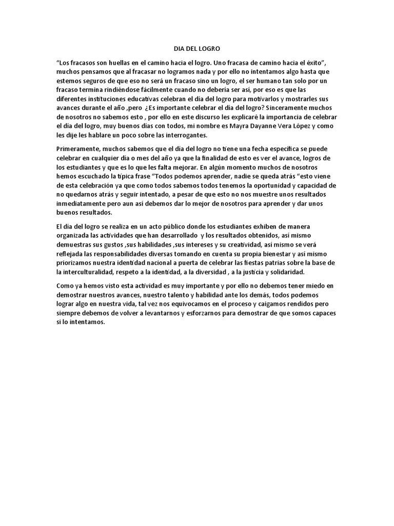Discurso Dia Del Logro Mayra Vera | PDF