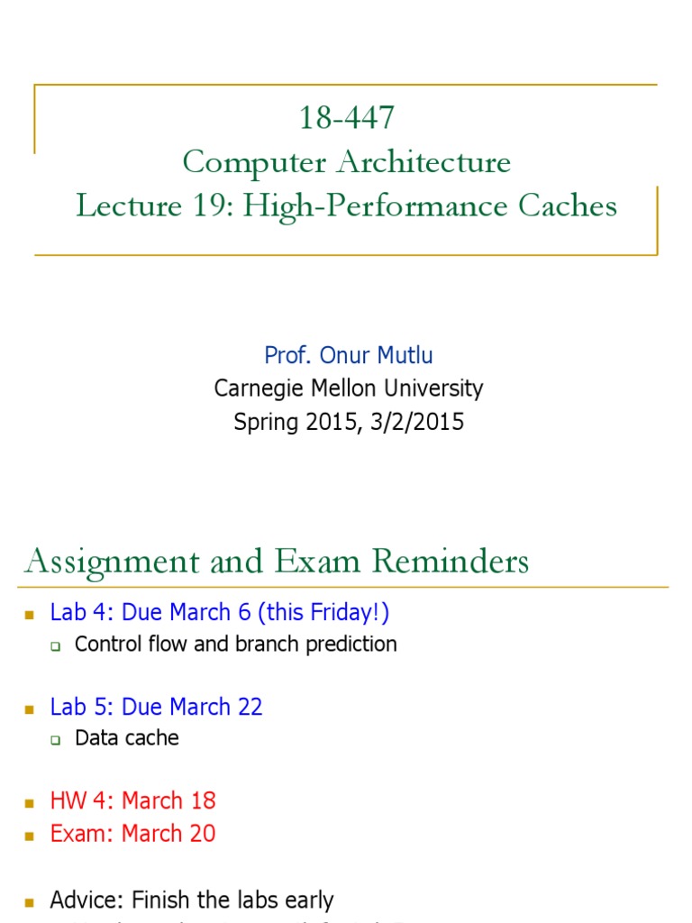 Onur 447 Spring15 Lecture19 High Performance Caches Afterlecture | PDF | Cpu Cache | Multi Core ...