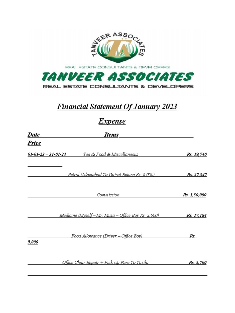 Financial Statement of January 2023 | PDF