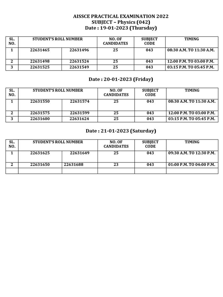 Physics Practical Exam Schedule 2023 | PDF | Technology & Engineering