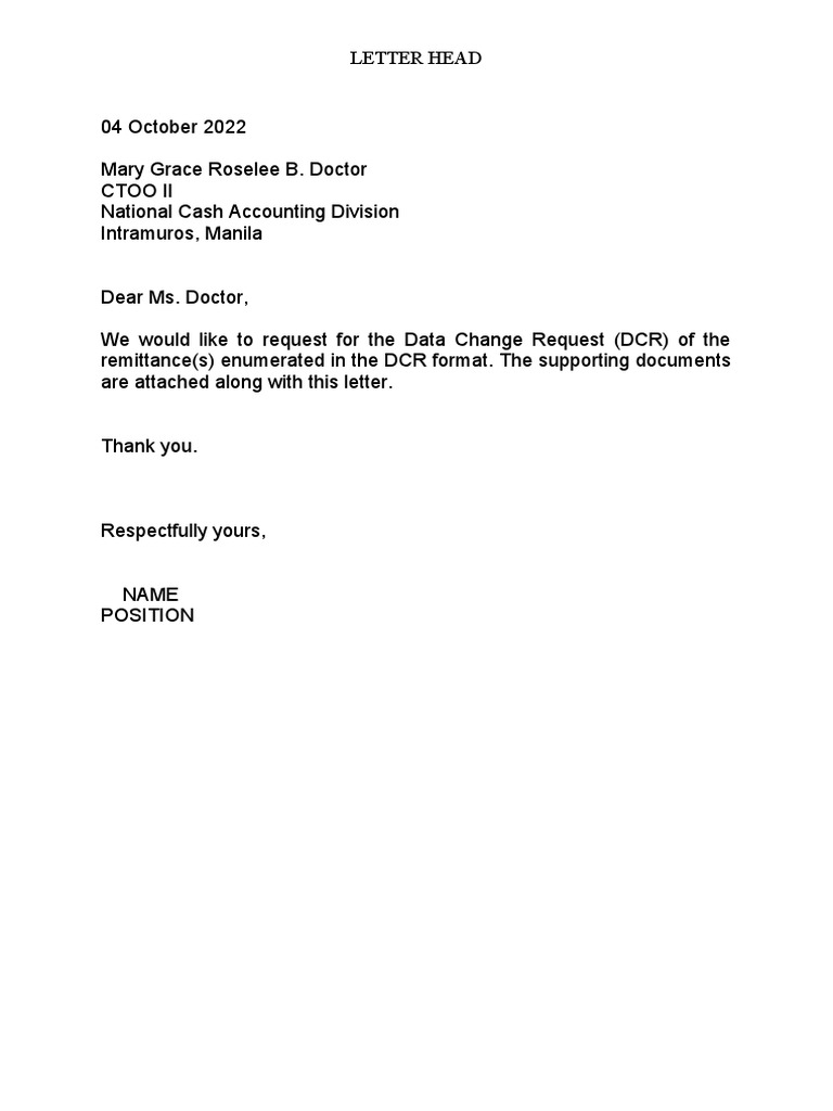 DCR Request Letter Format | PDF | Business