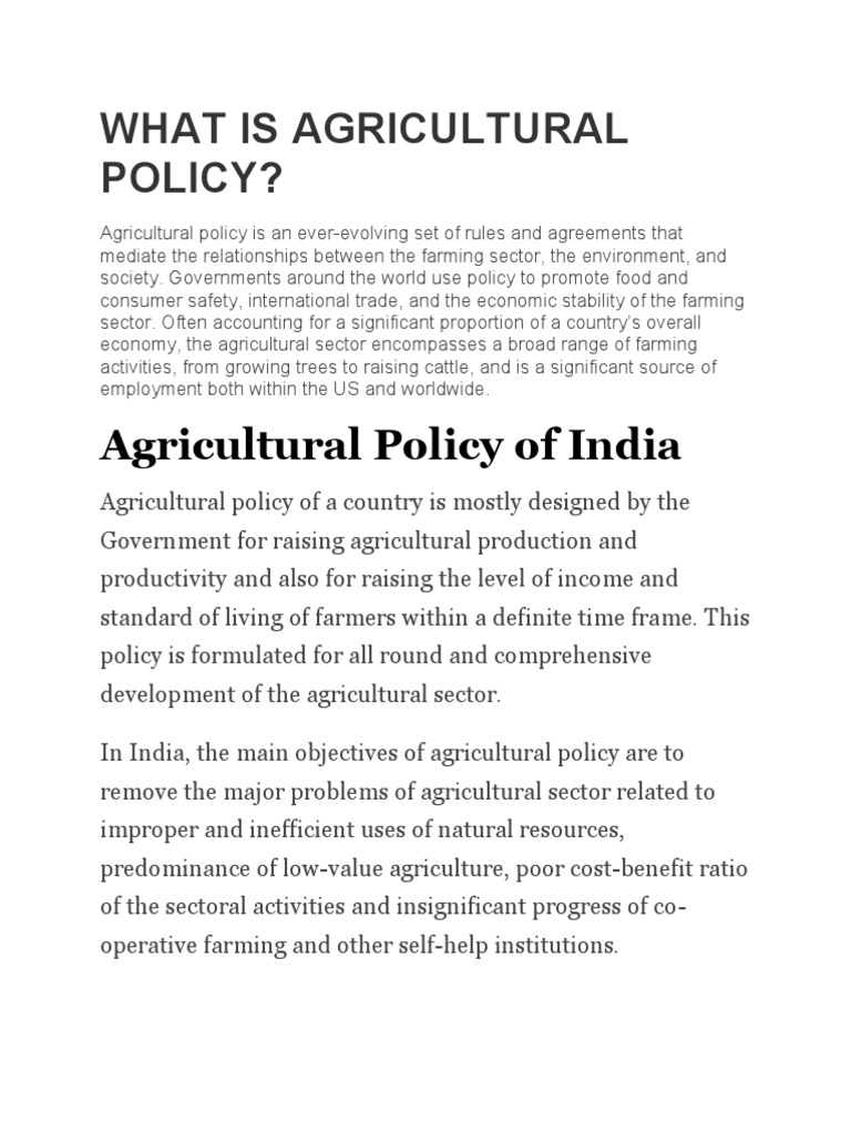Overview of India's Agricultural Policy | PDF | Agriculture | World ...