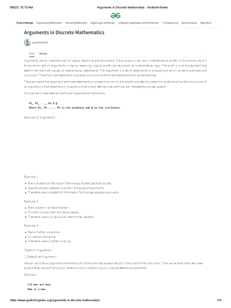 Arguments in Discrete Mathematics | PDF | Argument | Deductive Reasoning