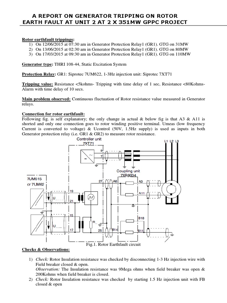 Generator Rotor Earth Fault Report | PDF | Machines | Energy Conversion