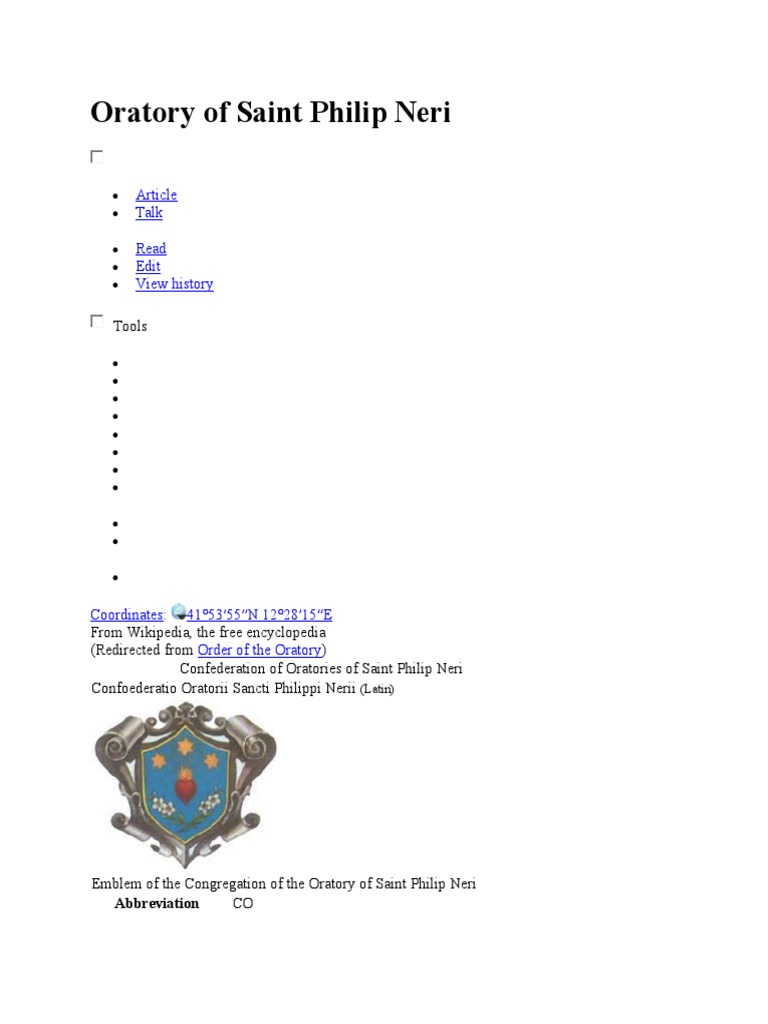 Oratory of Saint Philip Neri | PDF | Church Organization | Catholic Spirituality