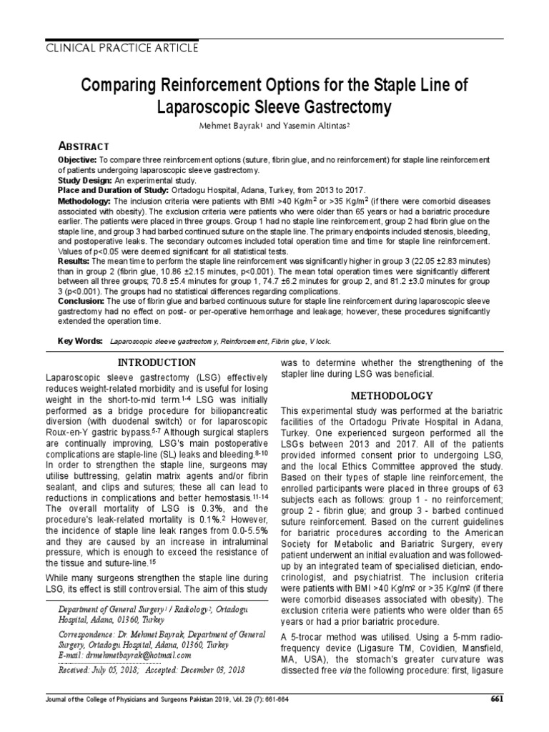 Comparing TH Staple Line | PDF | Bariatric Surgery | Medical Specialties