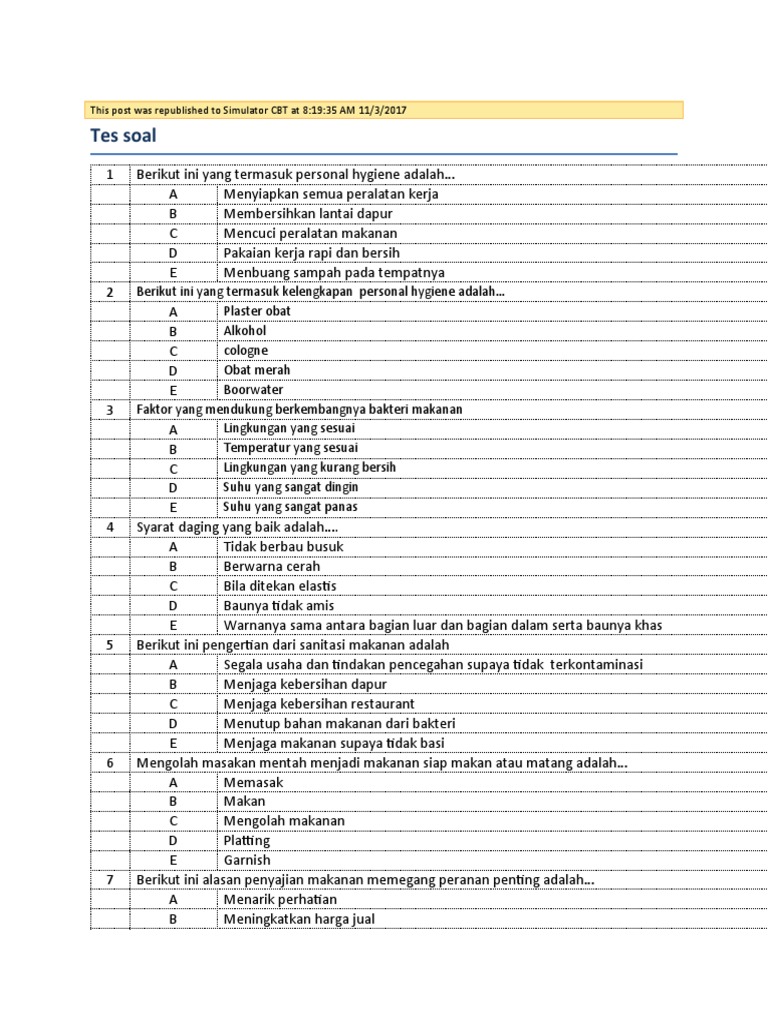 Pas Food and Beverage Kelas Xi PHT 2 | PDF