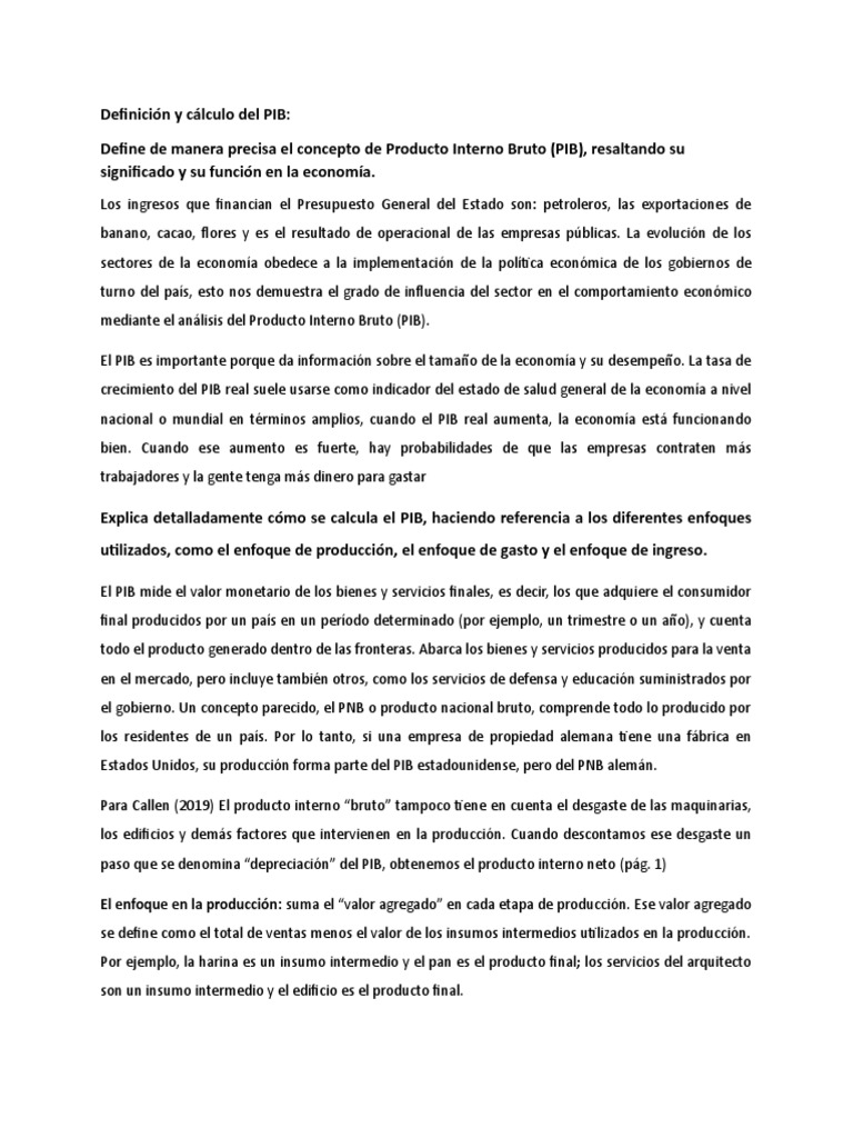 Definición y Cálculo Del PIB | PDF | Producto Interno Bruto | Valor ...