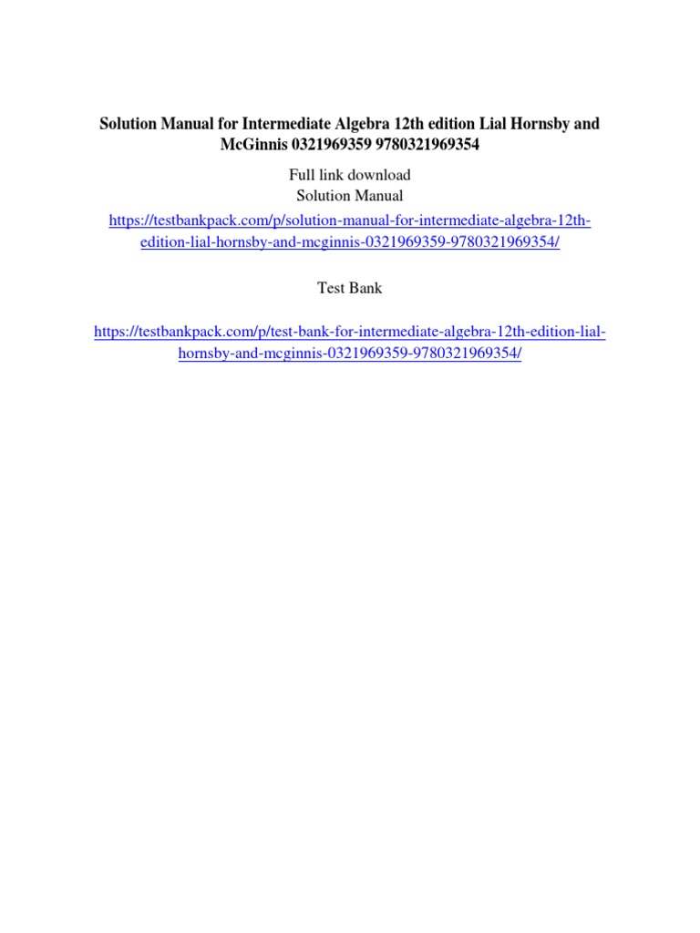 Intermediate Algebra 12th Edition Lial Hornsby and McGinnis Solution ...