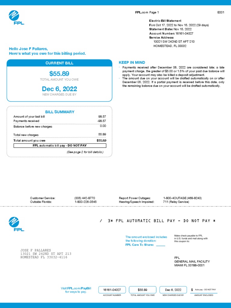 Current Bill: Hello Jose F Pallares, Here's What You Owe For This ...