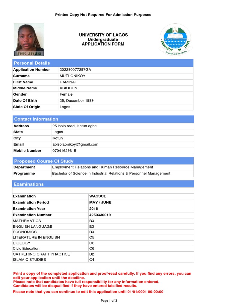 ApplicationFormPrintOut MUTI-ONIKOYI HAMINAT | Download Free PDF | Qualifications | Educational ...