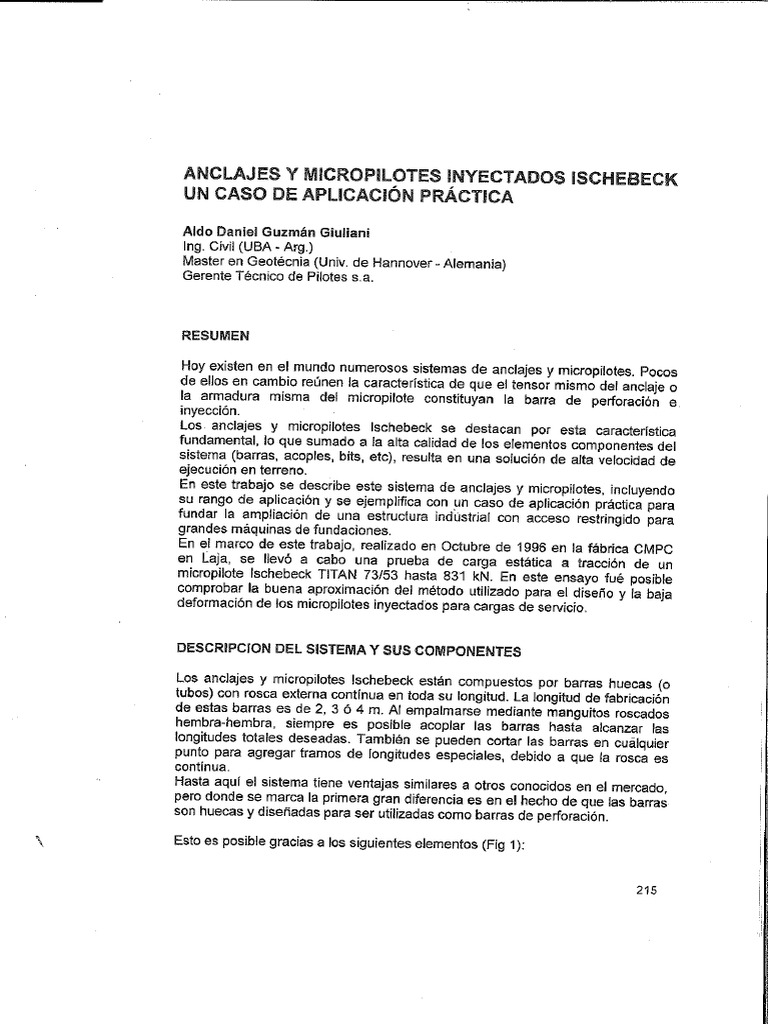 Aldo Guzman Anclajes y Micropilotes Inyectados 4tosochige | PDF