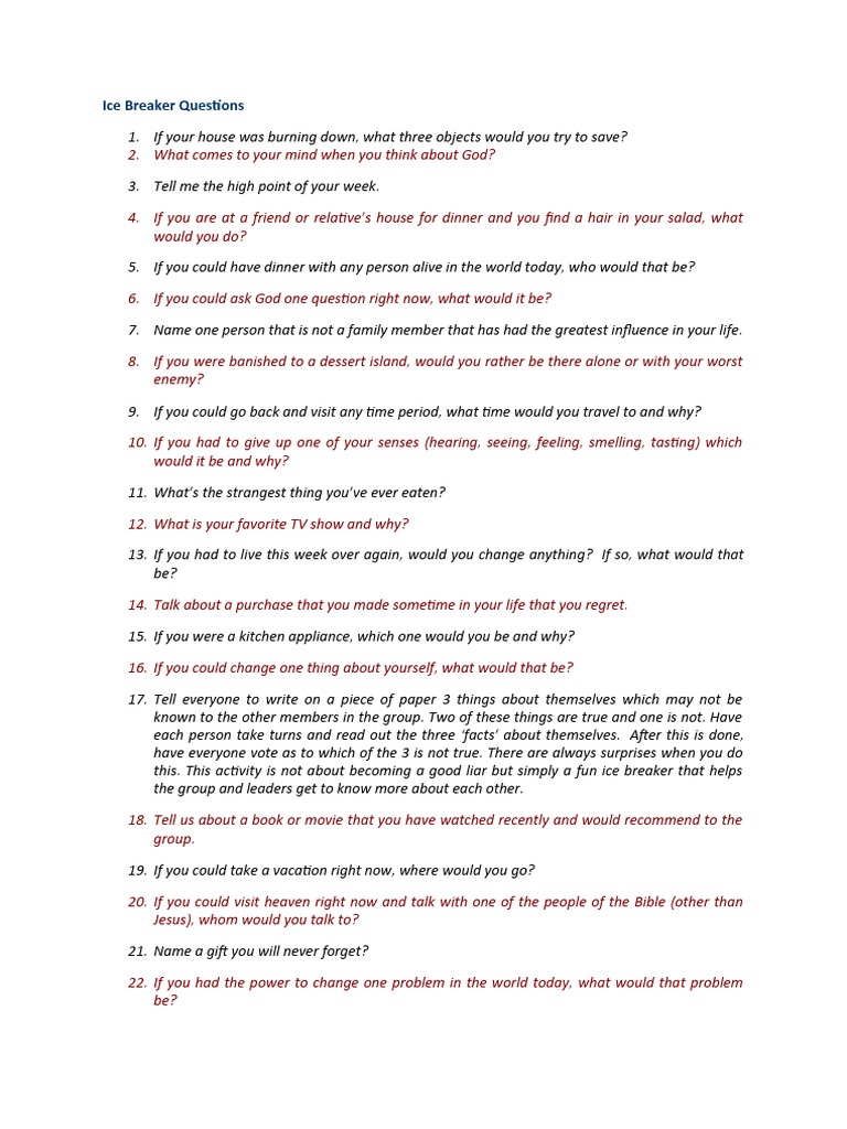 Ice Breaker Questions | PDF