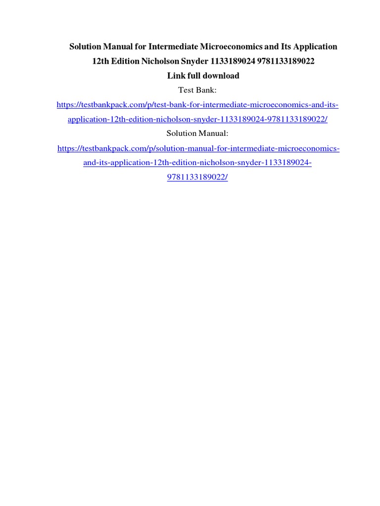 Intermediate Microeconomics and Its Application 12th Edition Nicholson Snyder Solution Manual ...