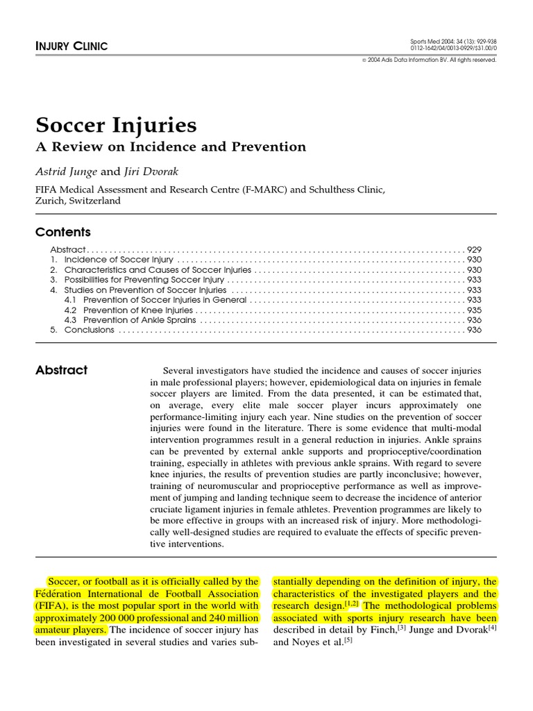 Soccer Injury Incidence and Prevention | PDF | Injury | Lower Limb Anatomy