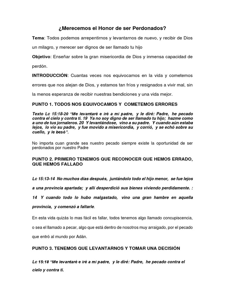 Merecemos El Honor de Ser Perdonados | PDF | Oración | Pecado
