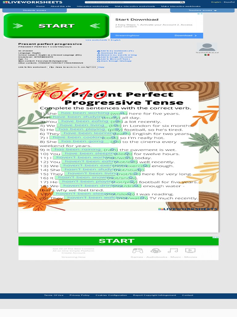 Present Perfect Progressive Online Activity For INTERMEDIATE | PDF ...