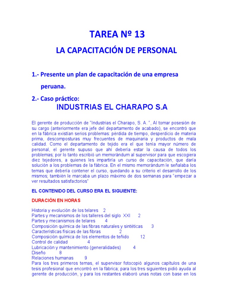 Tarea #13 La Capacitacion de Personal | PDF