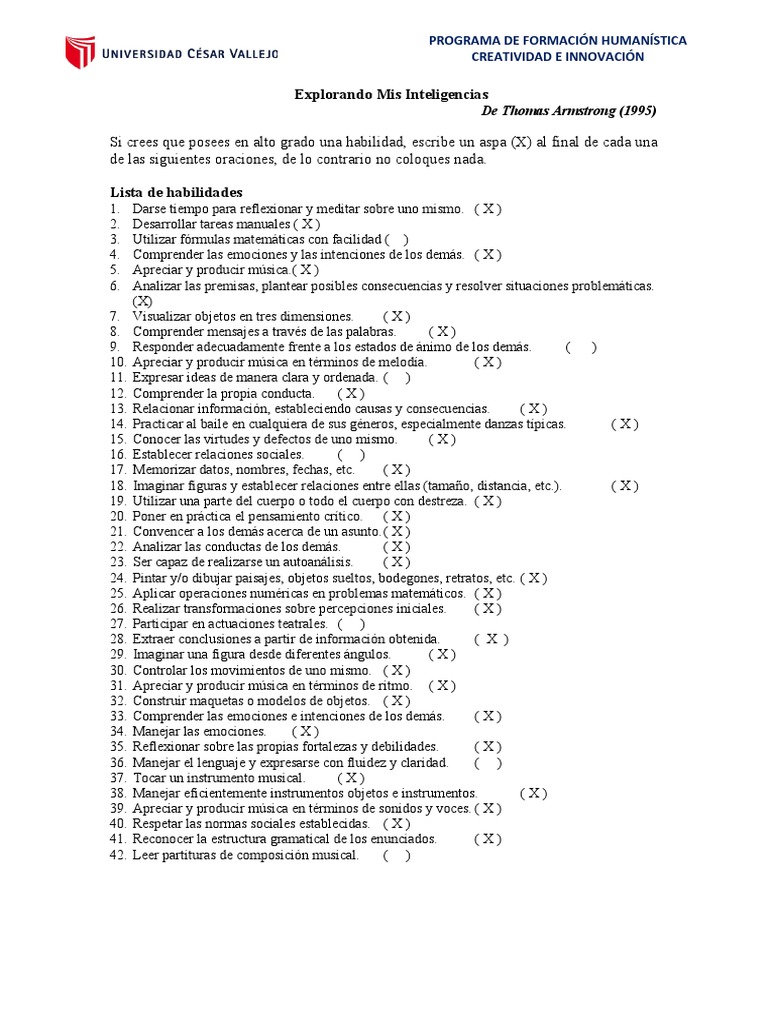 Cuestionario - Explorando Mis Inteligencias | PDF | Creatividad | Ciencia cognitiva