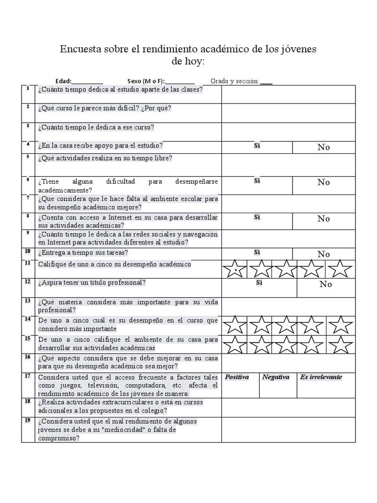 Encuesta Sobre El Rendimiento Académico de Los Jóvenes Hoy en Día | PDF