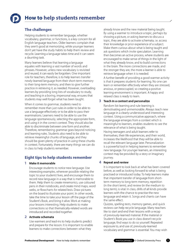 How To Help Students Remember | Download Free PDF | Learning | Vocabulary