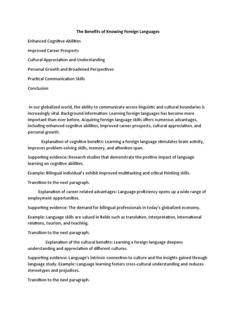 The Benefits of Knowing Foreign Languages | PDF | Learning | Foreign ...