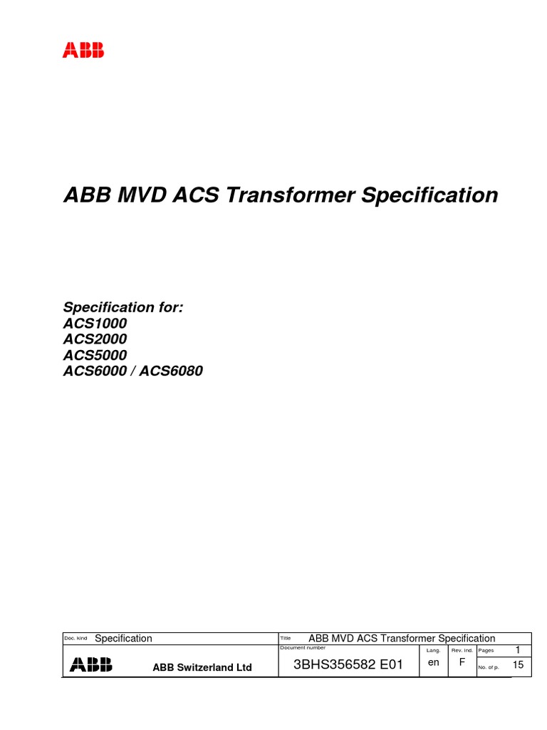 3BHS356582 E01 RevF ABB MVD Transformer Specification 104809 | PDF ...