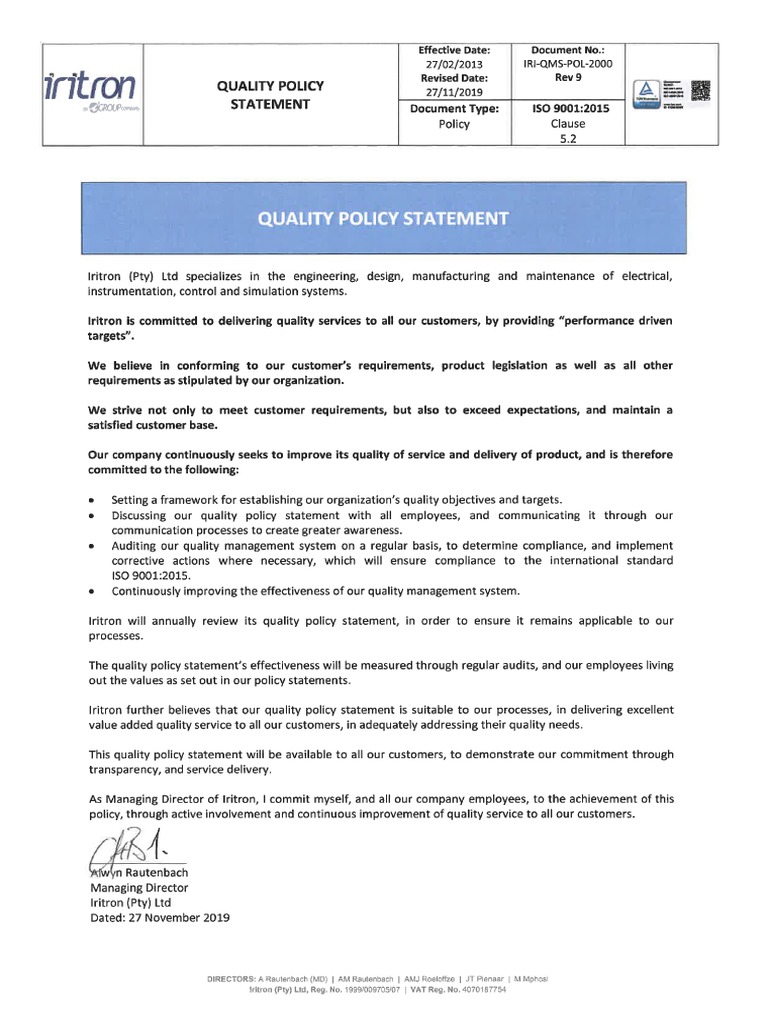 3.5 Quality Policy Statement | PDF
