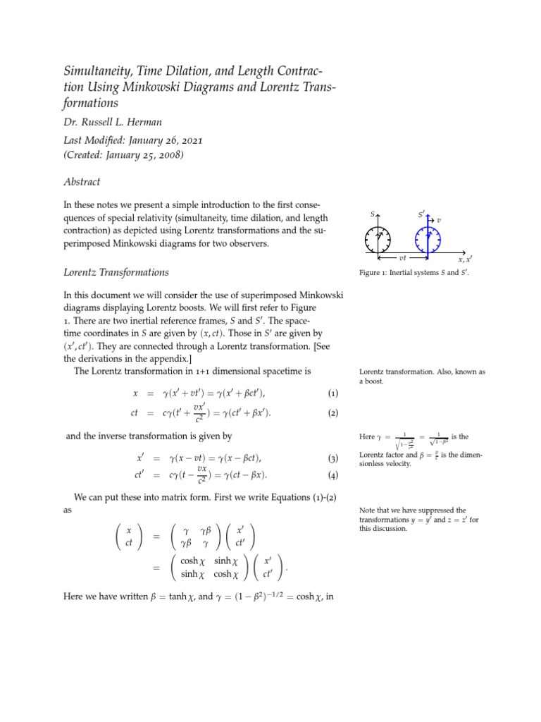 Lorentz Transformations Pdf Special Relativity Spacetime