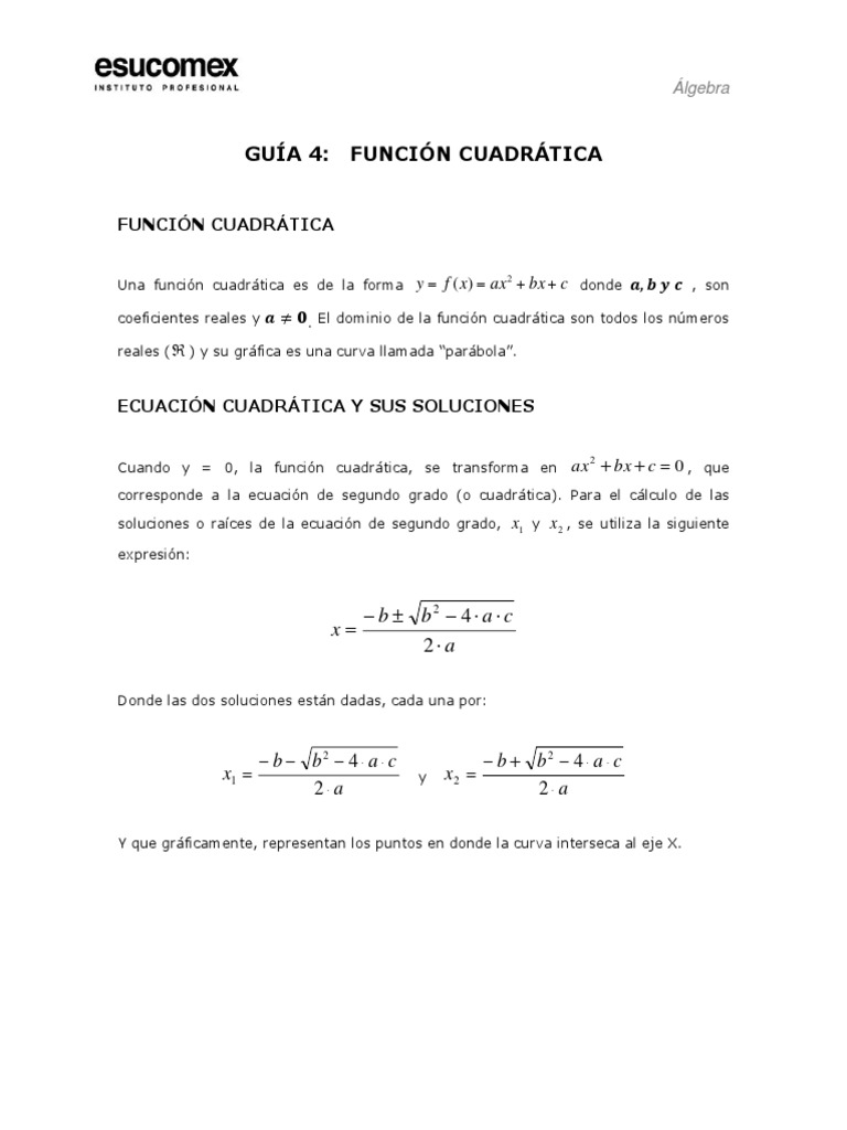 Guía 4 - Función Cuadrática | PDF | Ecuación cuadrática | Ecuaciones