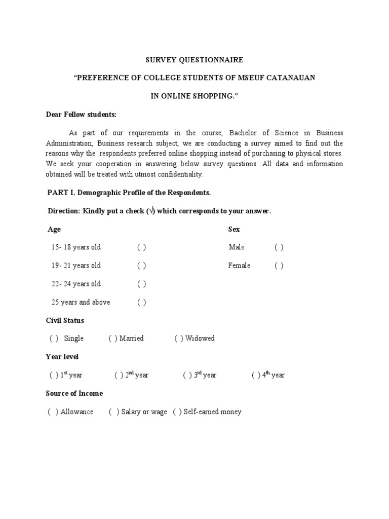 SURVEY QUESTIONNAIRE Revise | PDF | Online Shopping | Survey Methodology