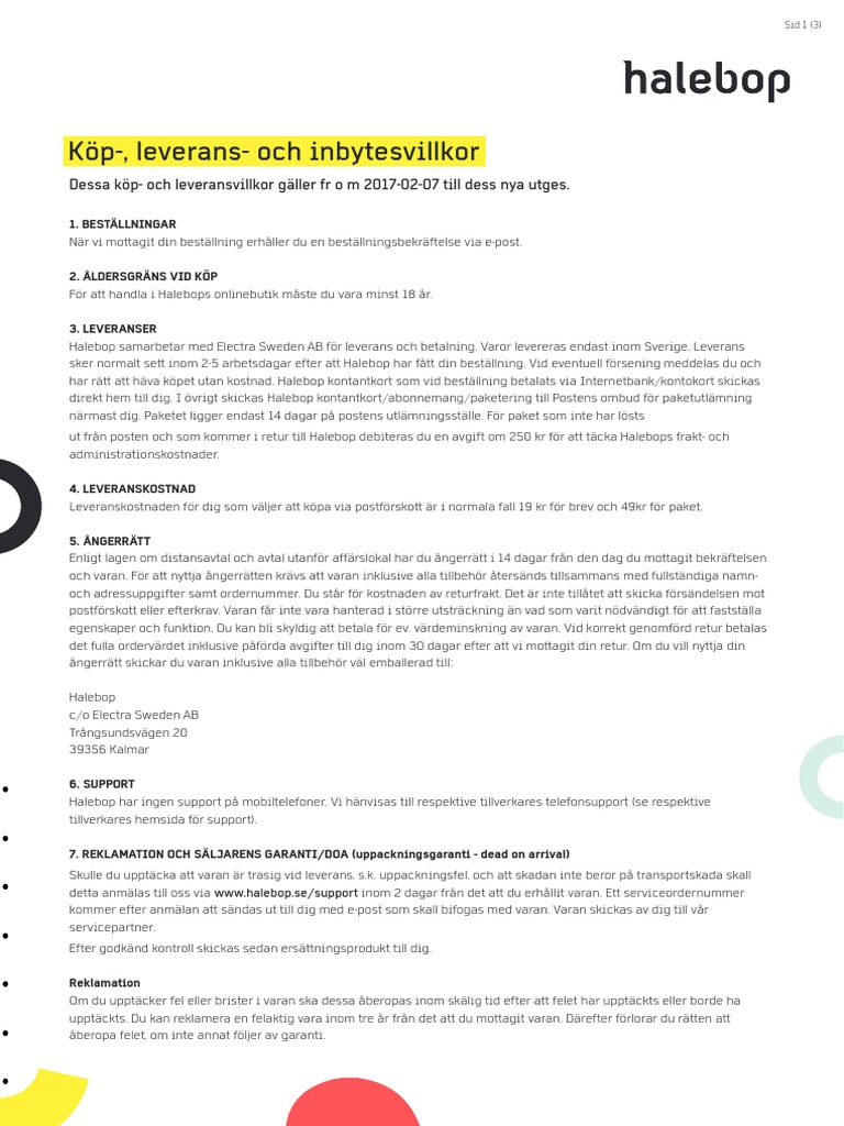 Halebop Kop Leveransvillkor | PDF