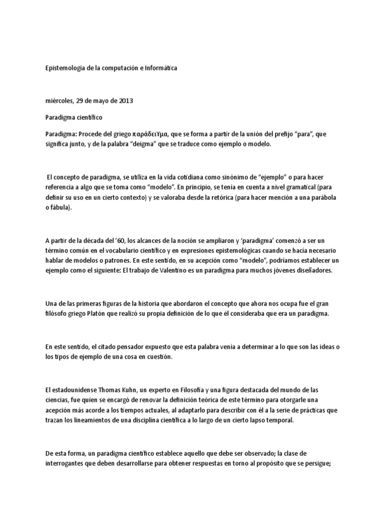 epistemología de la informatica | PDF | Paradigma | Conocimiento
