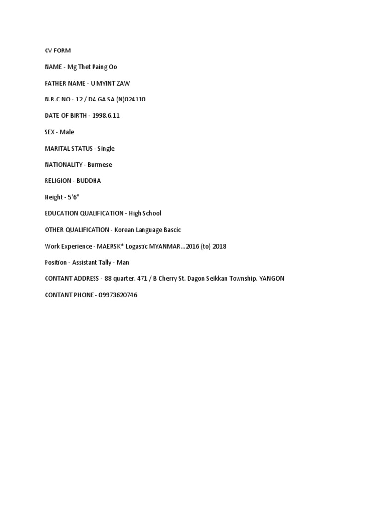 CV Form-Wps Office | PDF