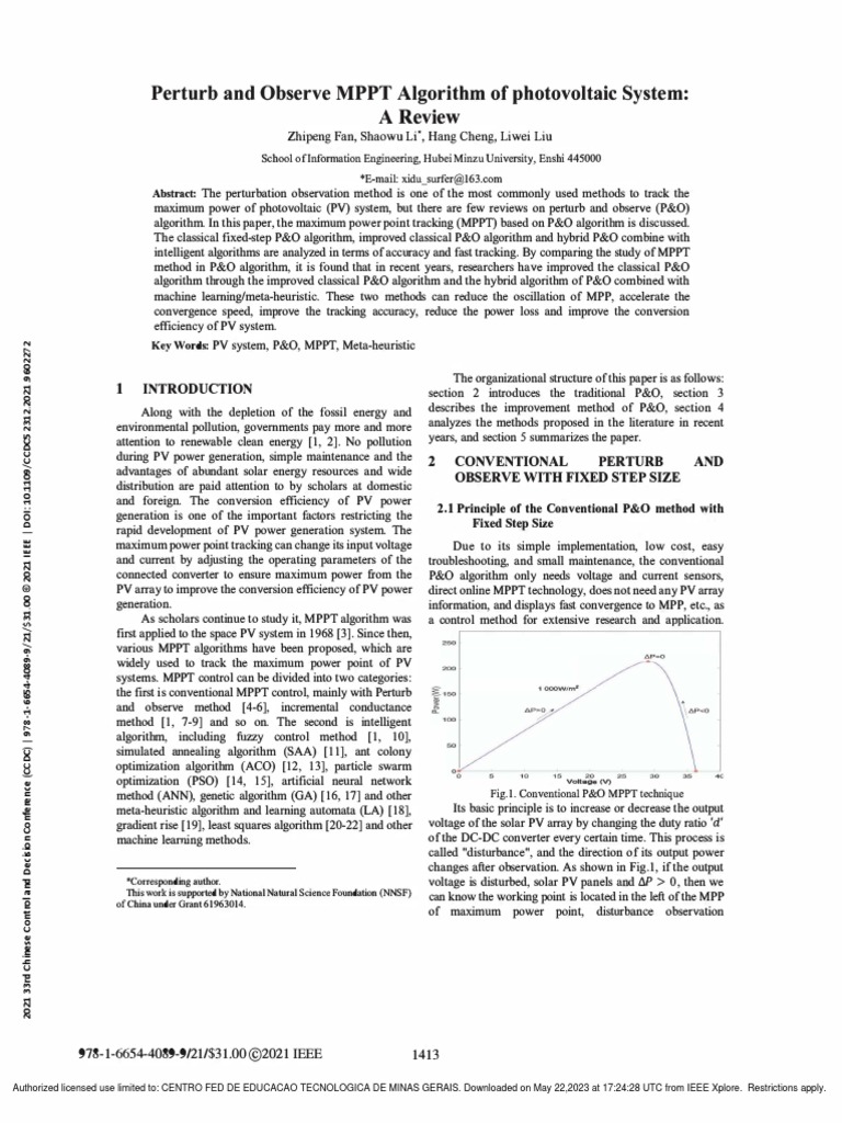 PV System: P&O MPPT Algorithm Review | PDF | Applied Mathematics