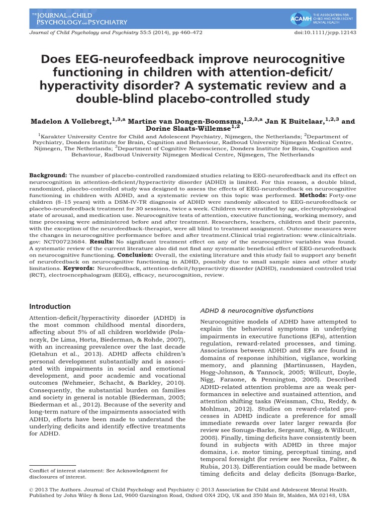 Does EEG-neurofeedback Improve Neurocognitive Functioning in Children ... Does EEG-neurofeedback Improve Neurocognitive Functioning in Children ...