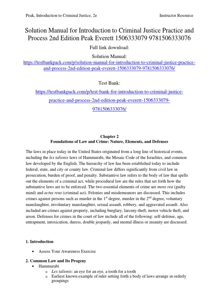 Introduction To Criminal Justice Practice and Process 2nd Edition Peak Everett Solution Manual ...