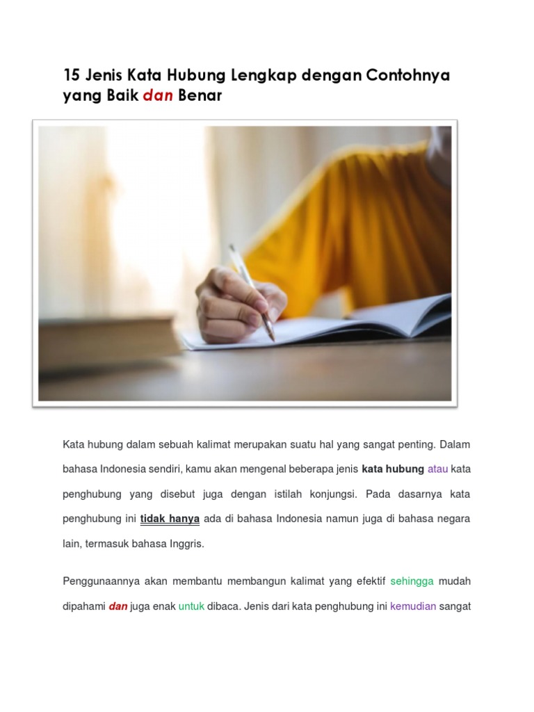 15 Jenis Kata Hubung Lengkap Dengan Contohnya Yang Baik Dan Benar | PDF