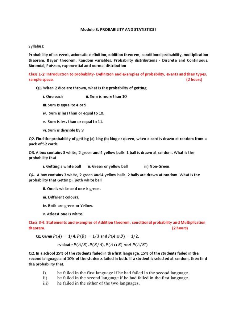 Module 3 Probability and Statistics | Download Free PDF | Probability Distribution | Measure Theory