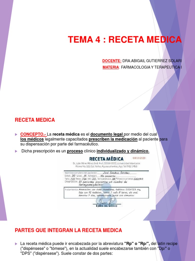 Partes y Tipos de Receta Médica | PDF | Prescripción médica | Ciencias ...