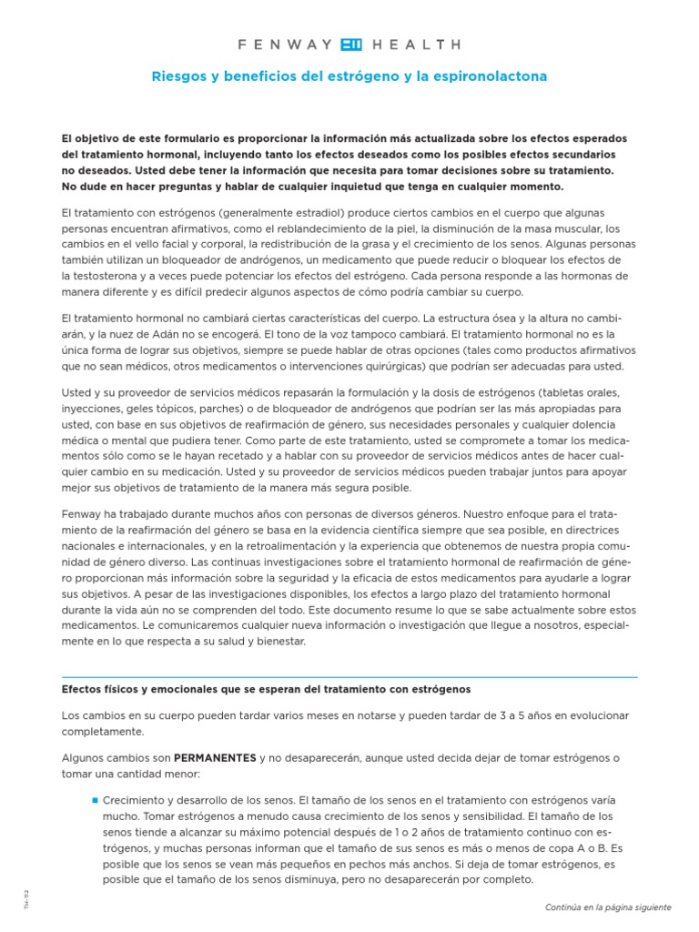 Estrogen and Spiro Risks and Benefits Spanish | PDF | Control de la ...