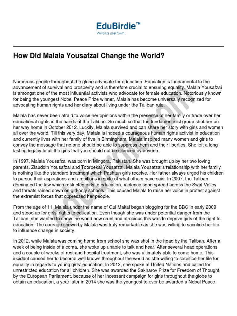 Malala Yousafzai's Impact on Education | PDF | Malala Yousafzai | Human ...