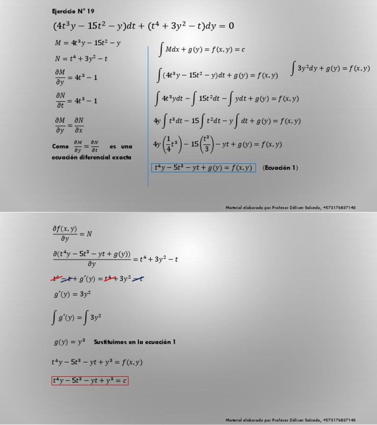 Ejercicio #19 Ecuaciones Exactas Dennis Zill | PDF