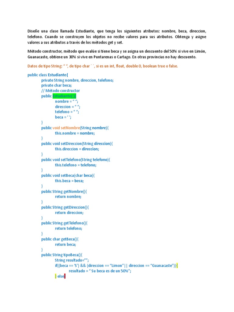Indicaciones Clase Estudiante | PDF | Constructor (Programación Orientada a Objetos) | Programación