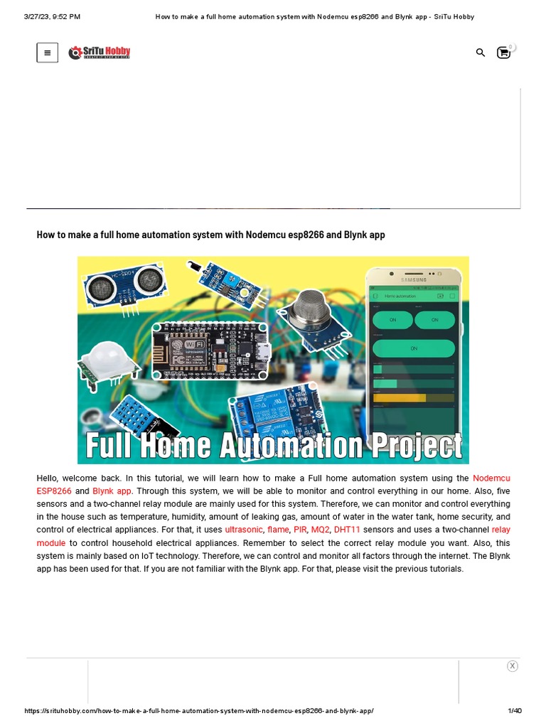 How To Make A Full Home Automation System With Nodemcu Esp8266 and Blynk App - SriTu Hobby | PDF ...