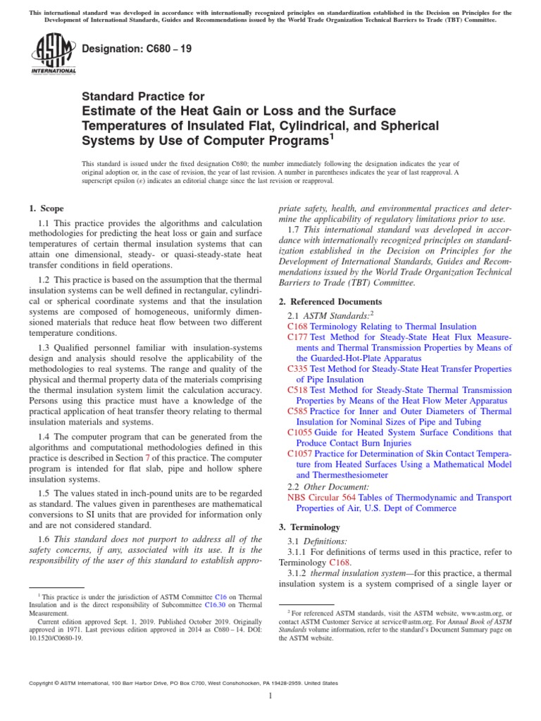 Estimate of The Heat Gain or Loss and The Surface Temperatures of Insulated Flat, Cylindrical ...