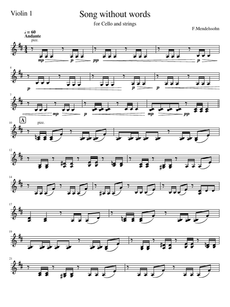 Song Without Words-Violin 1 | Download Free PDF | String Instruments | Musical Notation