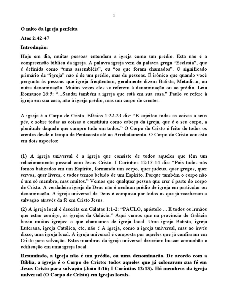 O Mito Da Igreja Perfeita | PDF | Igreja cristã | Jesus