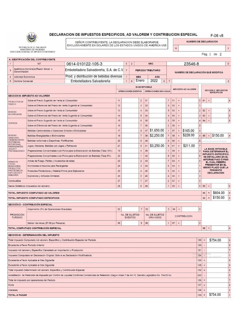 F-06 de Impuestos Específicos y Ad Valorem | PDF