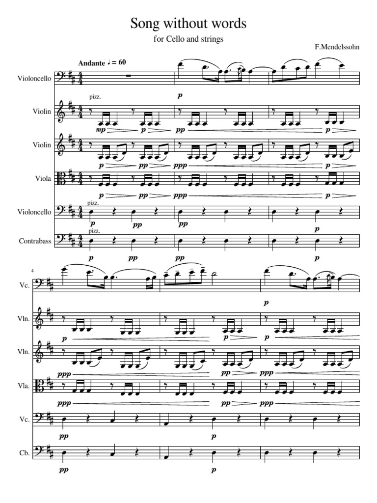 Song - Without - Words - Score | PDF | Cello | Music Production